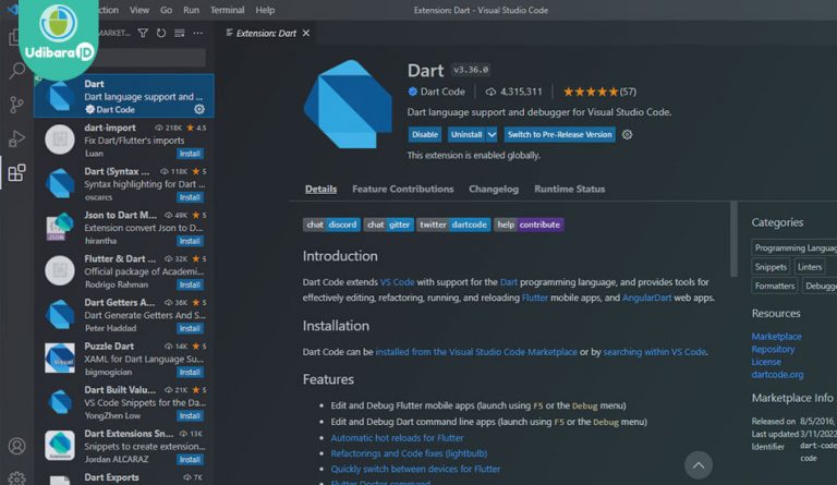 Belajar Flutter | Cara Install Flutter Visual Studio Code - UdibaraID Belajar Flutter | Cara Install Flutter Visual Studio Code - UdibaraID