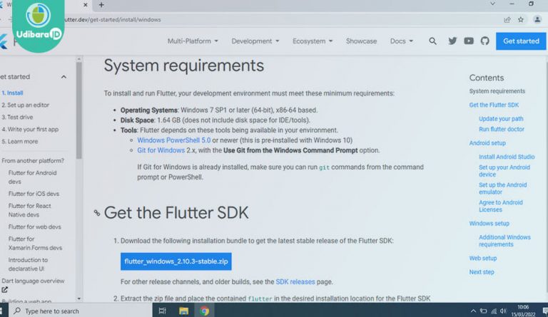 Belajar Flutter | Cara Install Flutter SDK di Windows 10 - UdibaraID Belajar Flutter | Cara Install Flutter SDK di Windows 10 - UdibaraID